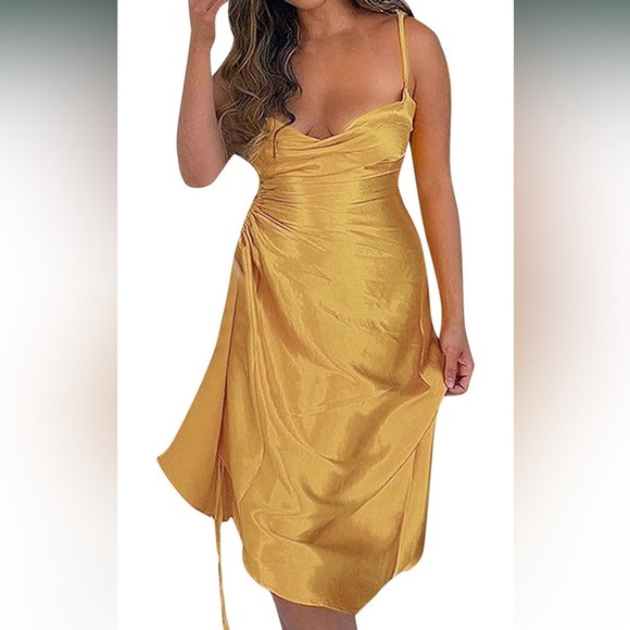 Dresses | Women Sleeveless Bodycon Dress Drawstring Spaghetti Straps ...